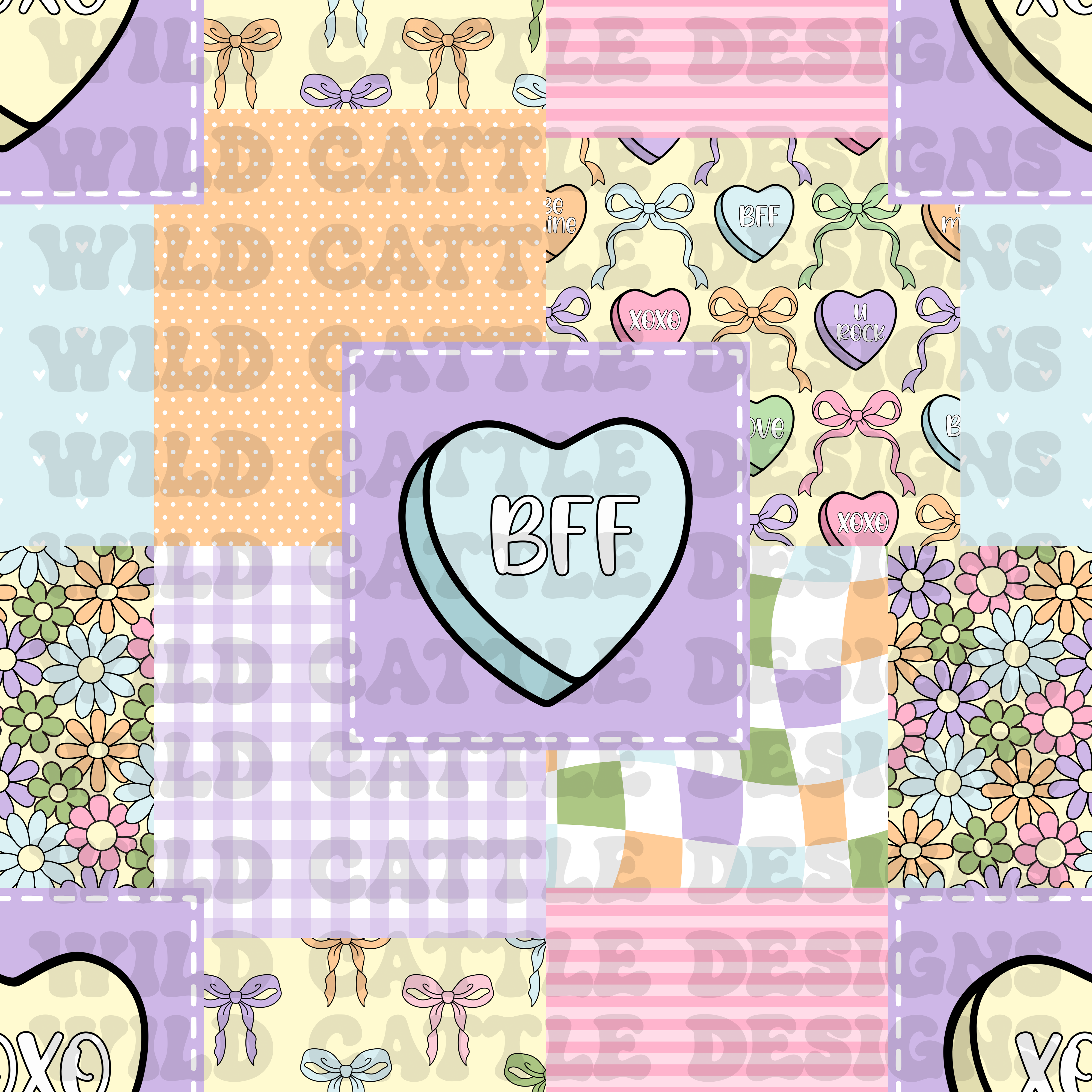 Pastel conversation heart patchwork – Wild Cattle Designs