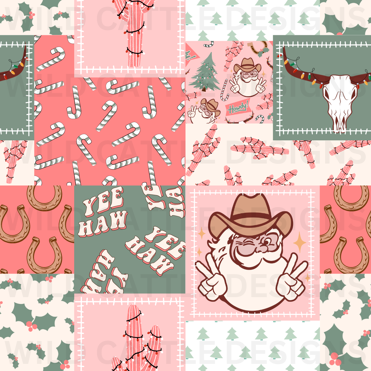 Pink Yeehaw Christmas Patchwork Seamless – Wild Cattle Designs